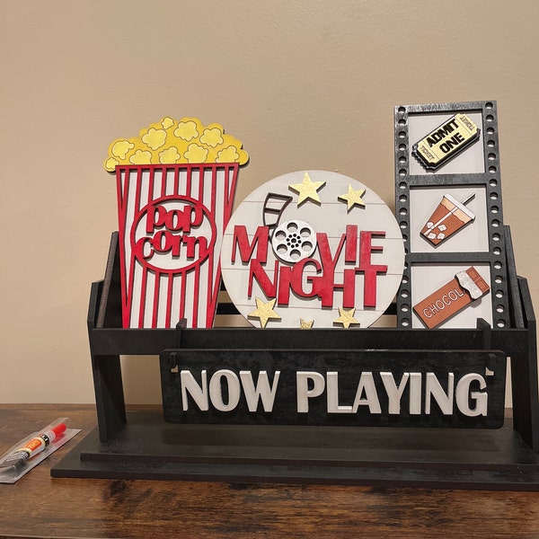 Movie Night-popcorn Set-shelf Sitter- Interchangeable-home Decor - Etsy