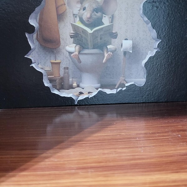 Buy Mouse Sitting on Toilet in Mouse Hole Decal Bathroom Potty Training ...