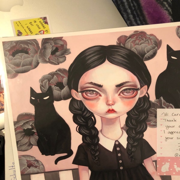 Wednesday Addams Art Print- Addams Family, Pop Surrealism, Black Dress ...