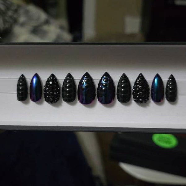 Dark Purple Gothic Press on Nails Custom Shape / Size Matte Black Glue ...
