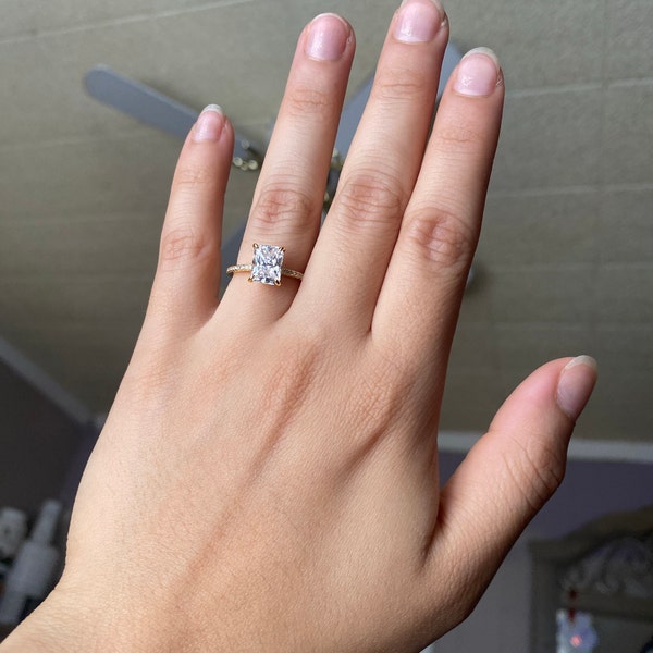 2CT Radiant Cut Engagement Ring, Silver Yellow Gold Plated Radiant Cut ...
