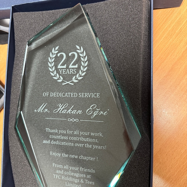 Personalised Crystal Employee Award, Retirement Appreciation, for ...
