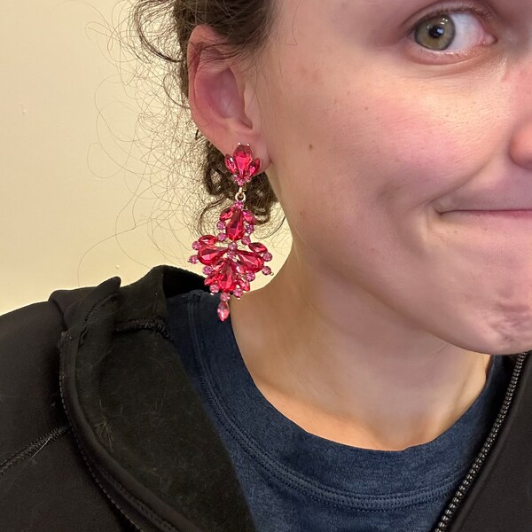 Hot Pink Earrings, Hot Pink Prom Earrings - Etsy