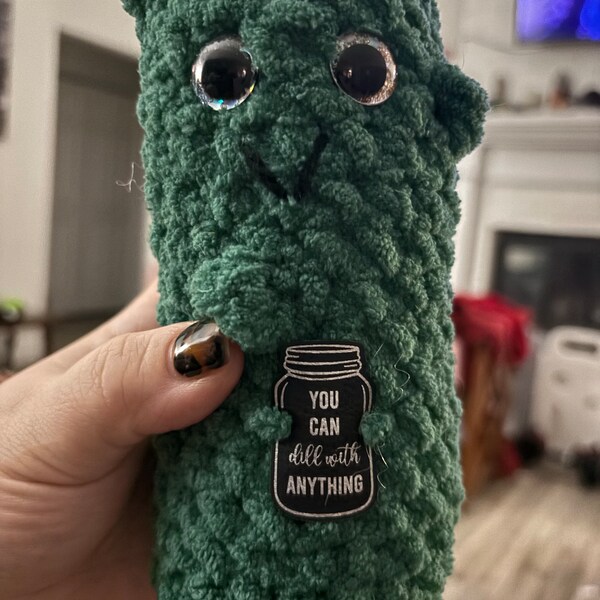 Set of 7 Crochet Amigurumi Peppy Support Pickle Tags - Punny and Playful/pickle Patches/faux ...