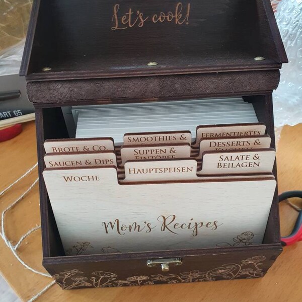 Personalized Recipe Box With Wooden Dividers Gift for Mom Floral Recipe ...