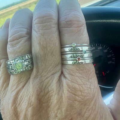 Ring Set Gift for Mom Stackable Rings Personalized Name Rings 14k Gold Filled Name Ring Set ...