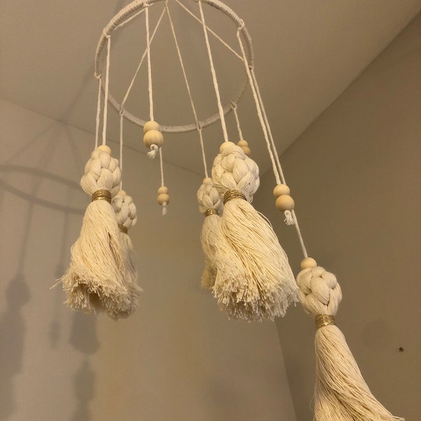 Sweet Baby Mobile, Monkey Fist Knots, Macrame Handwoven Mobile, Nursery ...