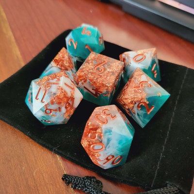 Shipwrecked Handmade Sharp Dice Teal/white/clear Resin Cast Dice Set of ...