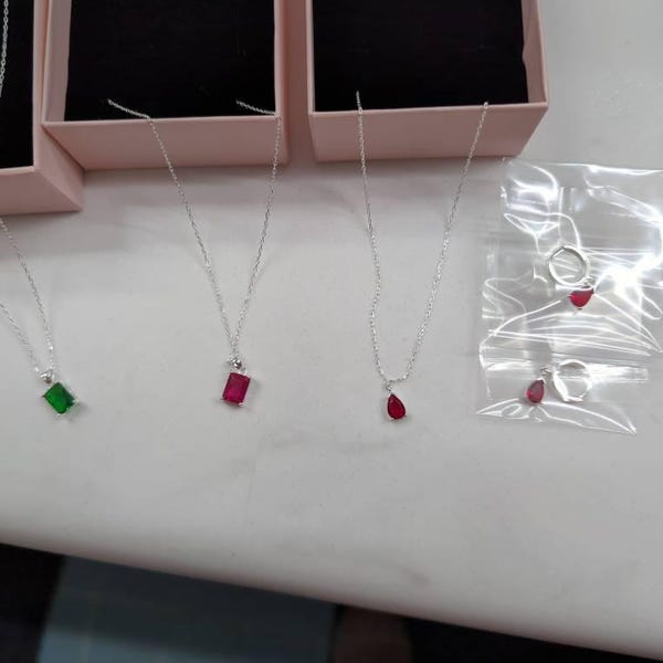 Ruby Red Jewelry Set Pear Ruby Necklace and Hoop Earrings - Etsy Australia