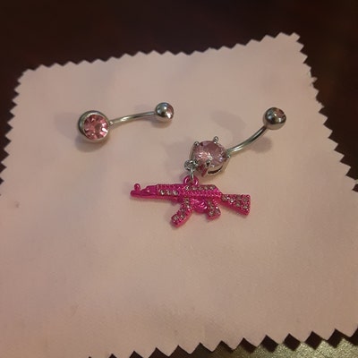 Dangle Belly Button Ring Gun Shaped Belly Ring, CZ Belly Ring, Navel ...