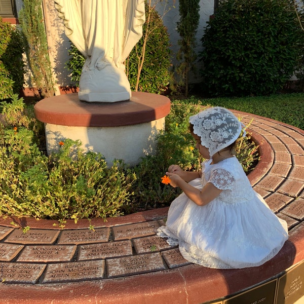 White Christening Bonnet, Baptism Hat, Baby Girl Bonnet, Cotton ...