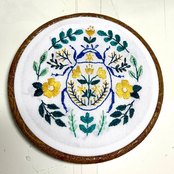 Scarab Beetle Folk Art Embroidery Pattern Flower Beetle Embroidery ...