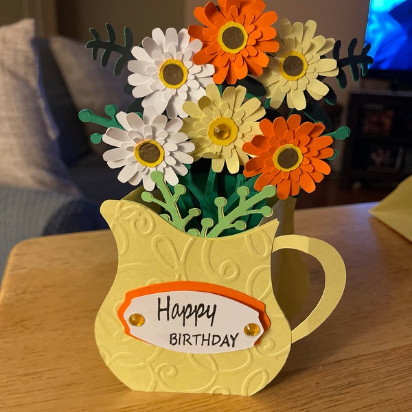 Pitcher of Flowers Card SVG. Flower Box Card Cutting File. Floral Card ...