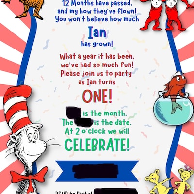 Instant Download Dr. Seuss Printable Kids Class Favor, One Fish Two ...