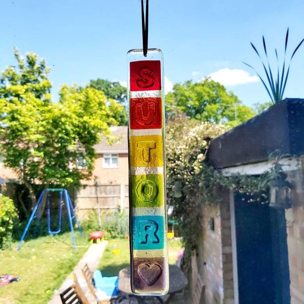 Personalised Name Light Catcher, Fused Glass Word, Rainbow Glass, Glass ...
