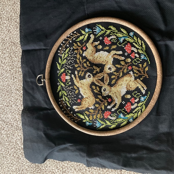 3 HARES, Bunny Cross Stitch Pattern, Rabbit Chart, Mushrooms, Trinity ...