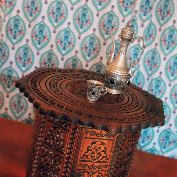 Hand Carved Folding Coffee Table – Round Wooden Side Table–traditional ...