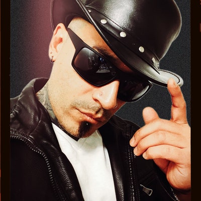 Leather Top Hat Rocker Style Conchos Band Black Color Handmade With 100 ...