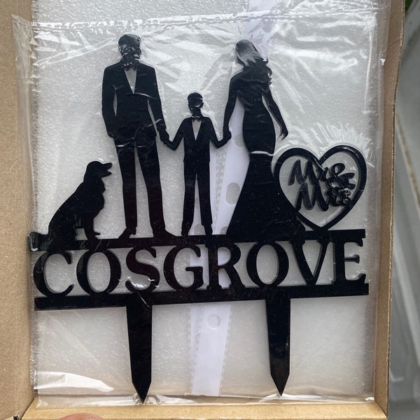 Family Wedding Cake Topper With Dogs, Pair Toppers With Little Boy ...