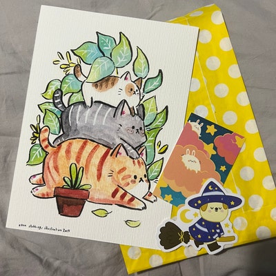 Art Print Cute A5 Cat Stack Illustration - Etsy