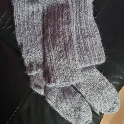FUZZY MOHAIR Hand Knitted Denim Melange Gaiters LEGWARMERS Legging ...