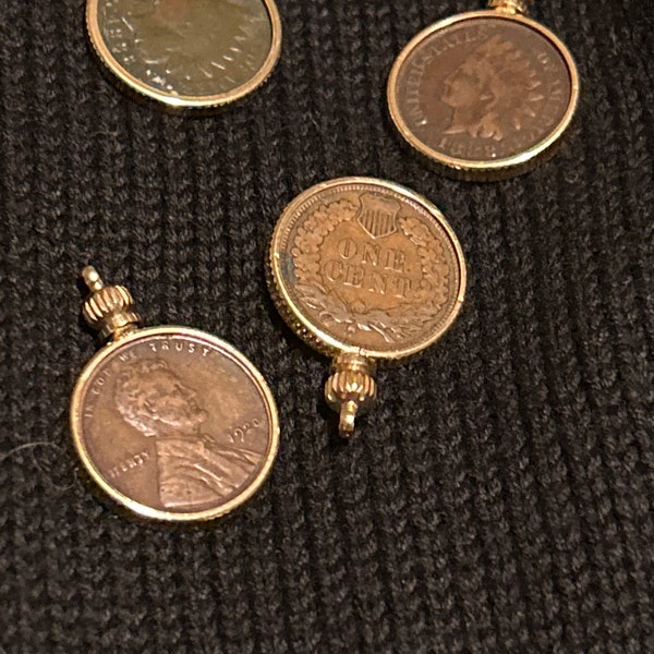Coin Holder Bezel Penny USA 1 Cent Goldtone for Charm, Necklace ...