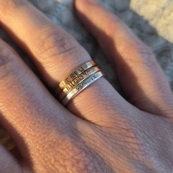 Silver Name Ring Set | Mother Gift | Stacked Rings | Women's Rings | Stacking Rings Set | Ring ...