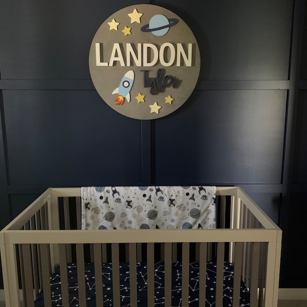Custom Space Name Sign, 3D Wood Nursery Decor - Etsy