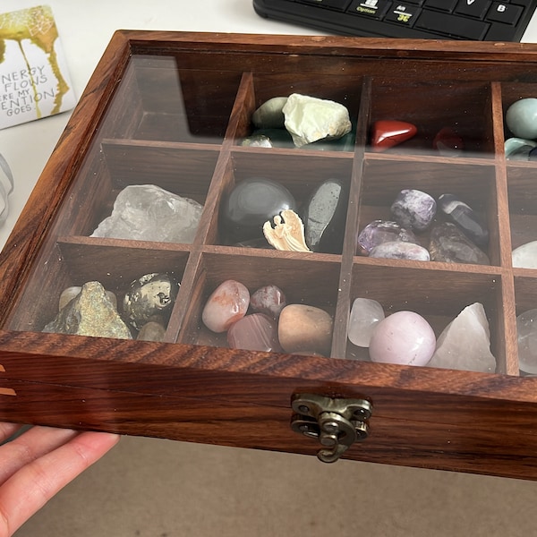 Wooden Rock Collection Box | Wooden Crystal Display | Mens Jewelry Box ...
