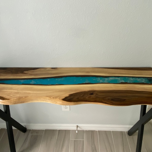 Epoxy Console Table Entryway, Live Edge Bar Table Top, Resin Wood ...