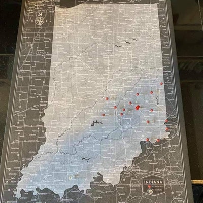 Indiana Travel Push Pin State Map Modern Cork Pin Board Canvas modern ...