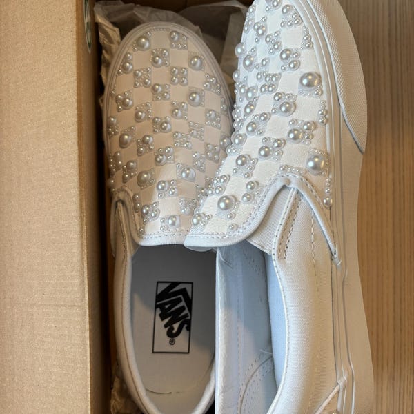 Women’s Checkered Pearl Vans Wedding Shoe Bridal Shoe Sneaker Wedding ...