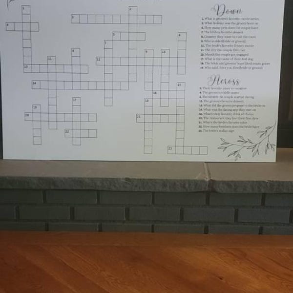 Custom Dry Erase Wedding Crossword - Sip and Solve - Large Print ...
