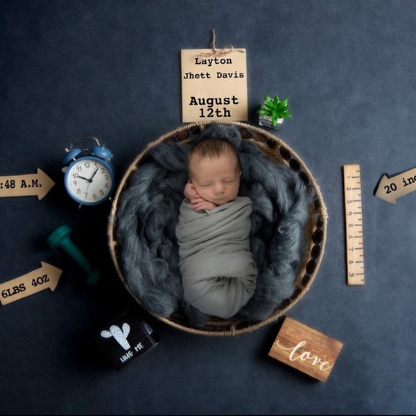 Baby Birth Announcement Digital Backdrop Newborn Photoshop Template ...