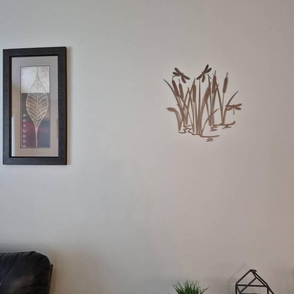 Metal Cattails and Dragonfly Wall Art, Metal Dragonfly Wall Decor ...