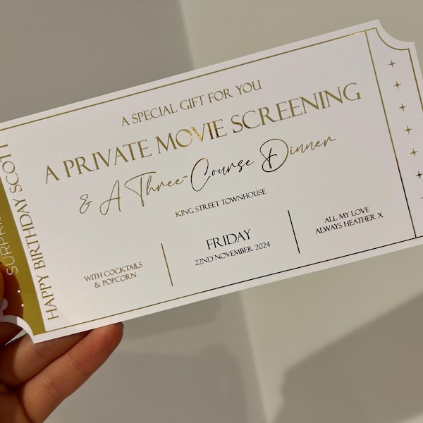 Event Ticket Spa Day Afternoon Tea Dinner Date Personalised Foil Ticket ...