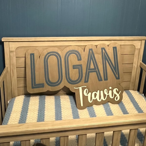 Large Wood Name Sign | Nursery Name Sign | Layered 3D Baby Name Sign ...