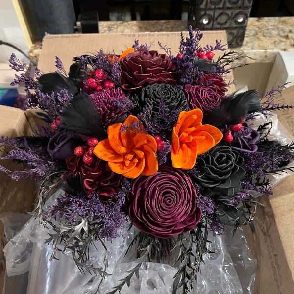 Gothic Halloween Burgundy and Purple "nevermore" Wedding Wood Sola ...