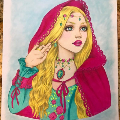 Amber Coloring Page GRAYSCALE Illustration Fae Hood Woman Princess ...