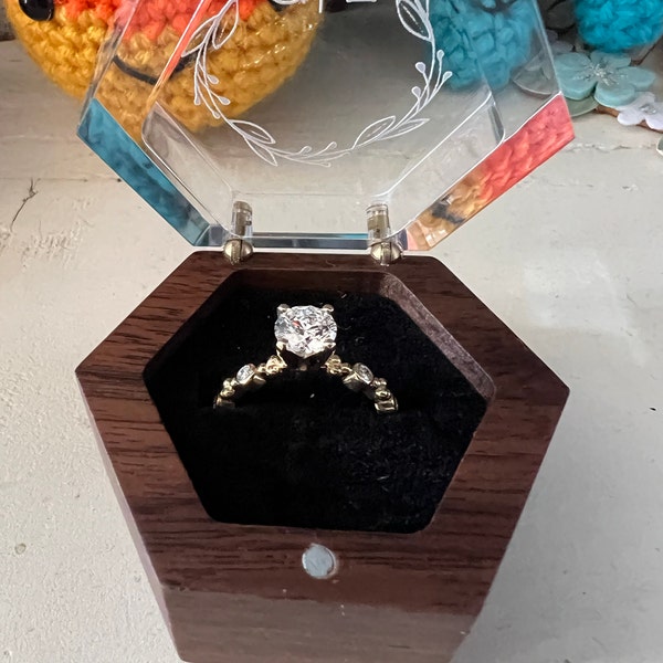 Hexagon Mini Flip Ring Box W Clear Acrylic Lid - Single Ring Engagement ...