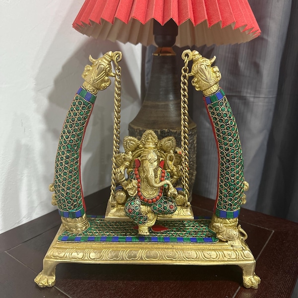 Lord Ganesha Statue Brass, Ganesha With Stonework on Singhasan for ...