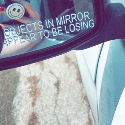 Car Mirror Decal objects in Mirror Appear to Be Losing Funny Car Decal ...