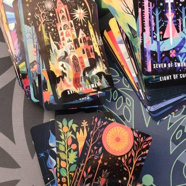 Green Tarot Deck Cards Foil Gold Rainbow, 78 Tarot Cards With Guidebook ...