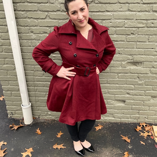 Wine Red Coat, Wool Coat, Winter Coat, Ladies Coat, Double Breasted ...