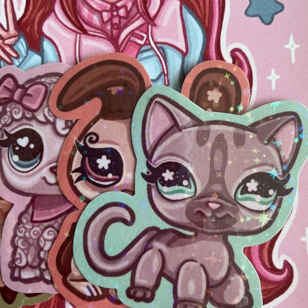 LPS Cat Holographic Glitter Sticker - Etsy