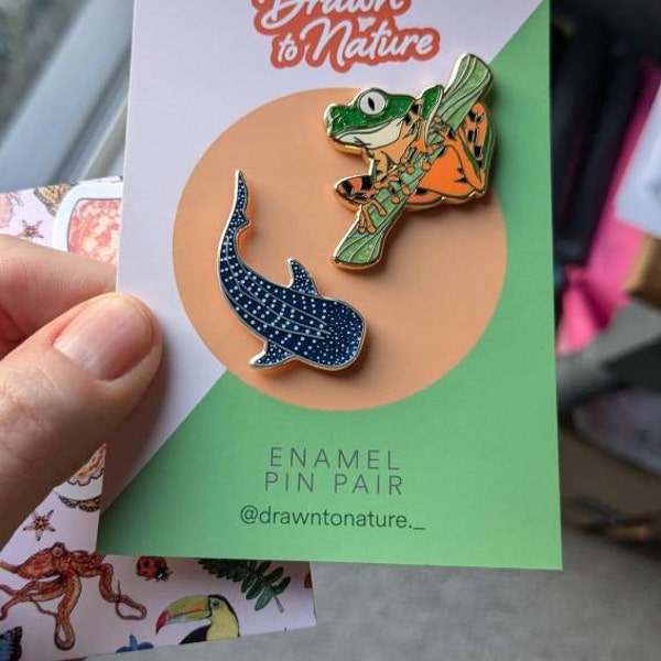 Shark & Ray Pin Pair - Whale Shark and Manta Ray - Set of Enamel Pins ...
