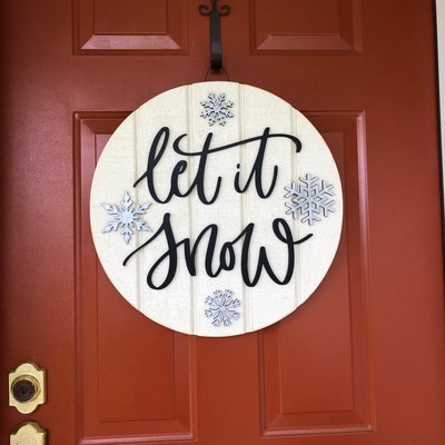 Let It Snow Door Sign, Snowflake Door Hanger, Modern Rustic Christmas ...