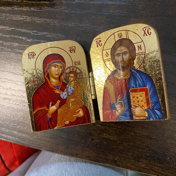 Mini Orthodox Diptych Icon: Virgin Mary and Jesus, Christian Decor - Etsy