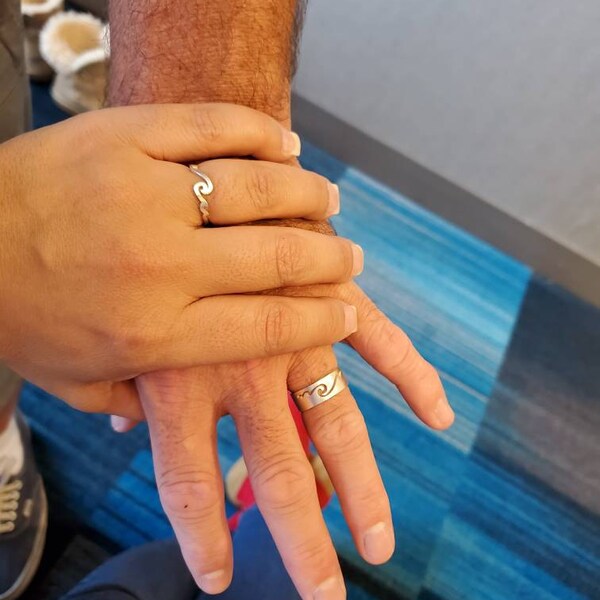 Wave Promise Ring Set His and Hers Promise Rings for Couples Wedding ...