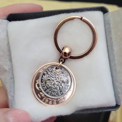 1954 'two and Six' Double Coins Keychain 70th Birthday Gift 2 Shillings ...